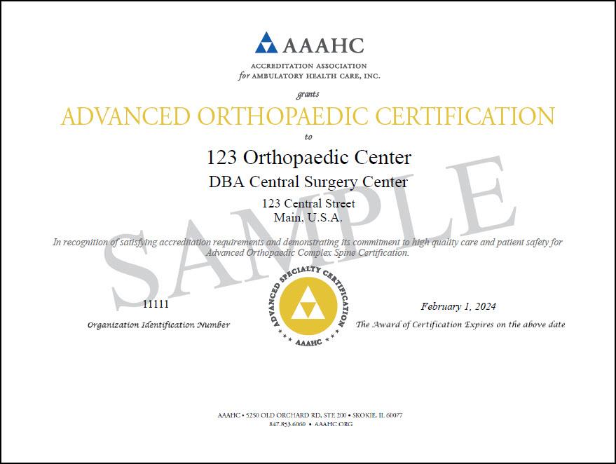 Advanced Orthopaedic Certification Complex Spine Certificate | AAAHC